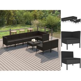 vidaXL Garten-Essgruppe 9-tlg Garten Lounge Set mit Auflagen Polyrattan Schwarz Sitzgruppe Set