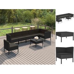 vidaXL Garten-Essgruppe 8-tlg Garten Lounge Set mit Auflagen Polyrattan Schwarz Sitzgruppe Set