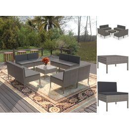 vidaXL Garten-Essgruppe 9-tlg Garten Lounge Set mit Auflagen Polyrattan Grau Sitzgruppe Set Lo