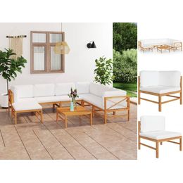 vidaXL Garten-Essgruppe 8-tlg Garten Lounge Set mit Creme Kissen Massivholz Teak Holz Sitzgrup