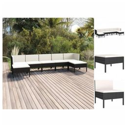 vidaXL Garten-Essgruppe 7-tlg Garten Lounge Set mit Auflagen Polyrattan Schwarz Sitzgruppe Set