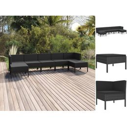 vidaXL Garten-Essgruppe 7-tlg Garten Lounge Set mit Auflagen Polyrattan Schwarz Sitzgruppe Set