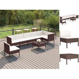 vidaXL Garten-Essgruppe 8-tlg Garten Lounge Set mit Auflagen Polyrattan Braun Sitzgruppe Set L