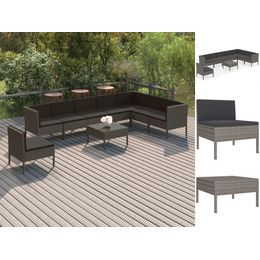 vidaXL Garten-Essgruppe 9-tlg Garten Lounge Set mit Auflagen Polyrattan Grau Sitzgruppe Set Lo
