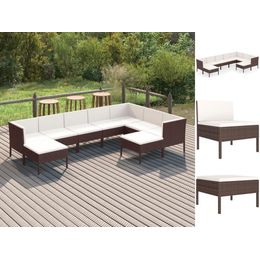 vidaXL Garten-Essgruppe 9-tlg Garten Lounge Set mit Auflagen Polyrattan Braun Sitzgruppe Set L