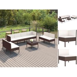 vidaXL Garten-Essgruppe 9-tlg Garten Lounge Set mit Auflagen Polyrattan Braun Sitzgruppe Set L