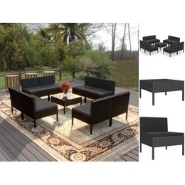 vidaXL Garten-Essgruppe 9-tlg Garten Lounge Set mit Auflagen Polyrattan Schwarz Sitzgruppe Set