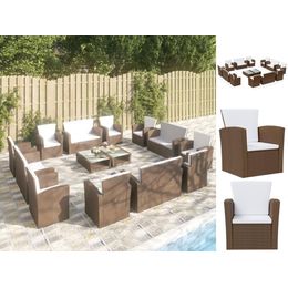 vidaXL Garten-Essgruppe 16-tlg Garten Lounge Set mit Auflagen Polyrattan Braun Sitzgruppe Set