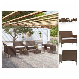 vidaXL Garten-Essgruppe 8-tlg Garten Lounge Set mit Auflagen Polyrattan Braun Sitzgruppe Set L