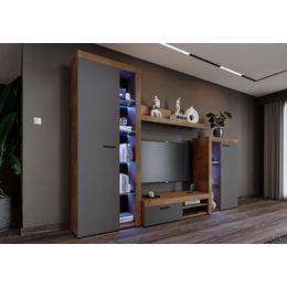 Furnix Wohnwand Mediawand RIVAY modern 4-tlg. 270 cm breit mit Regal