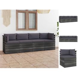 vidaXL Garten-Essgruppe Garten-Palettensofa 4-Sitzer mit Kissen Kiefer Massivholz Holz Sitzgru