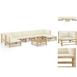 vidaXL Garten-Essgruppe 8-tlg Garten Lounge Set mit Cremeweißen Kissen Bambus Sitzgruppe Set L