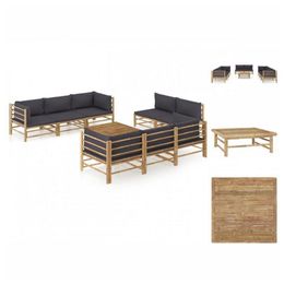 vidaXL Garten-Essgruppe 9-tlg Garten Lounge Set mit Dunkelgrauen Kissen Bambus Sitzgruppe Set