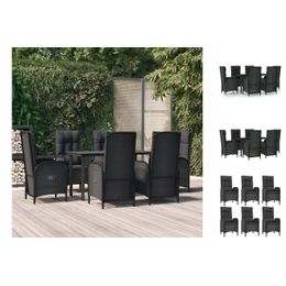 vidaXL Garten-Essgruppe 7-tlg Garten-Lounge-Set mit Kissen Schwarz Polyrattan