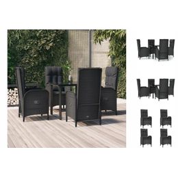 vidaXL Garten-Essgruppe 5-tlg Garten-Lounge-Set mit Kissen Schwarz Polyrattan