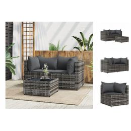 vidaXL Garten-Essgruppe 3-tlg Garten-Lounge-Set mit Kissen Grau Polyrattan