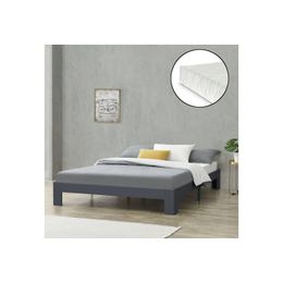 en.casa® en.casa Holzbett, Raisio Doppelbett mit Matratze 140x200 cm Dunkelgrau