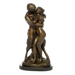 aubaho Skulptur Bronzeskulptur Faun Nymphe Liebespaar Bronze Figur Skulptur 57cm sculp