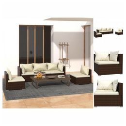 vidaXL Garten-Essgruppe 5-tlg Garten Lounge Set mit Kissen Polyrattan Braun Loungemöbel