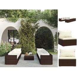 vidaXL Garten-Essgruppe 9-tlg Garten Lounge Set mit Kissen Polyrattan Braun Loungemöbel