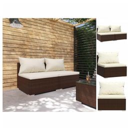 vidaXL Garten-Essgruppe 2-tlg Garten Lounge Set mit Kissen Polyrattan Braun Loungemöbel