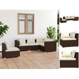 vidaXL Garten-Essgruppe 5-tlg Garten Lounge Set mit Kissen Polyrattan Braun Loungemöbel