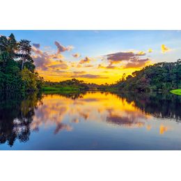 papermoon Fototapete "REGENWALD-AMAZONAS WALD LAGUNE SONNENMUNTERGANG FLUSS" Tapeten Gr. B/L: 5,00 m x 2,80 m, Bahnen: 10 St., bunt Fototapeten