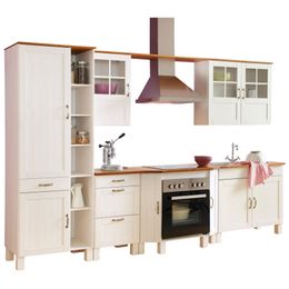 Küchenzeile Home Affaire "Alby" Komplettküchen-Sets Gr. B/T: 325 cm x 50 cm, weiß (küche: weiß, honigfarben, arbeitsplatte: honigfarben) Küchenzeilen ohne Elektrogeräte