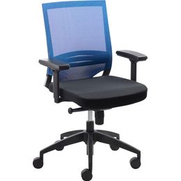 mayer Sitzmöbel Drehstuhl MAYER SITZMÖBEL "2475" Stühle Gr. B/H/T: 65 cm x 94 cm x 60 cm, Struktur (100% Polyester), Armlehnen höhenverstellbar-Teppichbodenrollen groß + Kunststoff, blau (blau, schwarz, schwarz) Bürodrehstuhl Drehstühle