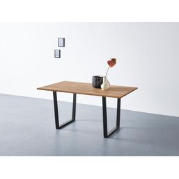 Esstisch Andas Tische Gr. B/H/T: 160 cm x 75 cm x 80 cm, beige (natur) Esstische rechteckig Tischplatte aus massiver Eiche, FSC- Massivholz, Gestell Metall