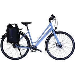 Trekkingrad HAWK Bikes "HAWK Trekking Lady Super Deluxe Plus Sky Blue" Fahrräder Gr. 48 cm, 28 Zoll (71,12 cm), blau Trekkingräder