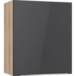 Hängeschrank Optifit "Aken" Schränke Gr. B/H/T: 60 cm x 70,4 cm x 34,6 cm, grau (anthrazit hochglanz, wildeiche nachbildung) Hängeschränke