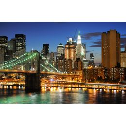 papermoon Fototapete "BROOKLYN BRIDGE-NEW YORK CITY MANHATTAN TIMES SQUARE" Tapeten Gr. B/L: 4,50 m x 2,80 m, Bahnen: 9 St., bunt Fototapeten