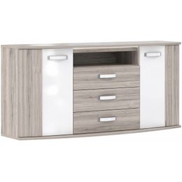 Kombikommode FORTE "Rondino" Sideboards Gr. B/H/T: 170 cm x 82 cm x 48 cm, weiß (sandeichefarben, sandeichefarben, hochglanz) Kombikommoden mit LED-Spot