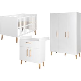 Babyzimmer-Komplettset Roba "Mick" Gr. Kinderbett, Schrank & Wickelkommode, B/H: 70 cm x 140 cm, weiß (weiß, goldeiche) Baby Schlafzimmermöbel-Sets Komplett-Babybetten mit Kinderbett, Schrank und Wickelkommode; Made in Europe