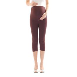 YESET Umstandshose Umstand Hose Capri 3/4 Umstandsleggings Baumwolle Braun L