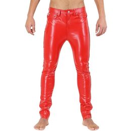 BOCKLE Lederhose Bockle® F-Skinny Red Kunstlederhose Lederhose Lederjeans sexy rote Kunts-Leder-Röhre Skinny Jeans