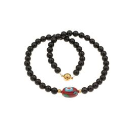 Bella Carina Perlenkette Kette mit Karneol und 1 Murano Glas Mosaik Perle schwarz
