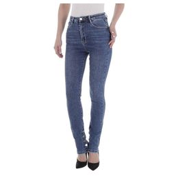 Ital-Design Skinny-fit-Jeans Damen Freizeit Knopfleiste Stretch High Waist Jeans in Blau