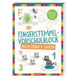 Fingerstempelblock Zahlen & Buchstaben, Hochwertige Broschur