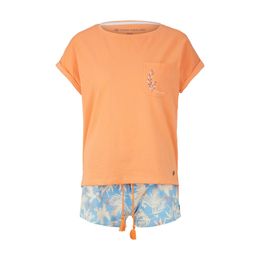 Tom Tailor Damen Sommerliches Nachtwäsche Set, orange, Muster, Gr. 44