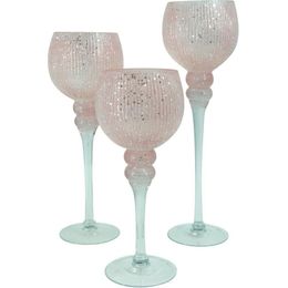 NOOR LIVING Kerzenhalter Florenz, Weihnachtsdeko (Set, 3 St), aus Glas, rosa|weiß
