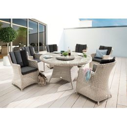 Destiny Garten-Essgruppe LUNA, (Set, 19-tlg), Polyrattan, 6 Sessel + 1 Tisch Ø 150x75 cm, + Drehteller, + Auflagen, weiß