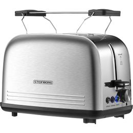 Steinborg - 2 Scheiben Edelstahl Toaster Mit Brötchenaufsatz und Krümelschublade Toaster Toastautomat Röstautomat 850 Watt Edelstahl-Gehäuse