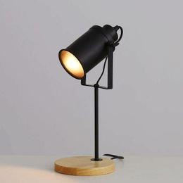 Delaveek - Tischlampe Holz Vintage Nachttischlampe E27 Basis Für Schlafzimmer, Wohnzimmer, Büro Schwarz