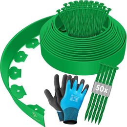 Kesser Flexible Rasenkante aus Kunststoff mit Erdankern + Handschuhen Beeteinfassung Beetumrandung Beetbegrenzung Mähkante Grün / 10m - Höhe 5cm - Grün