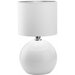 Licht-Erlebnisse - Tischleuchte Weiß Silber 36 cm hoch Stoff Glas E27 Nachttischlampe - Weiß, Silber