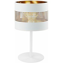 Licht-Erlebnisse Tischlampe Weiß Gold 39 cm Stoff Metall E27 Tischleuchte Nachttischlampe - Weiß, Gold