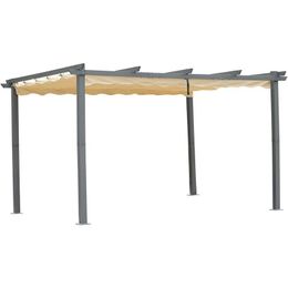 Pergola aus Aluminium in anthrazit, Dachrohre aus Stahl, Verstellbares Dach aus Polyester (3x4m, Beige) - beige - ANGEL LIVING