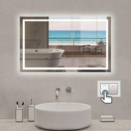 AICA SANITAIRE Badspiegel mit LED-Beleuchtung Energiesparend Lichtspiegel Kaltweiß Badezimmer Wandspiegel Beschlagfrei Wandschalter 120 x 70 cm